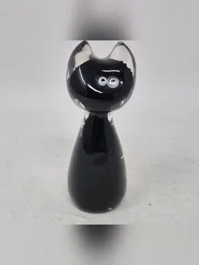 Accents | Black And Clear Art Glass Cat With Googly Style Eyes | Poshmark